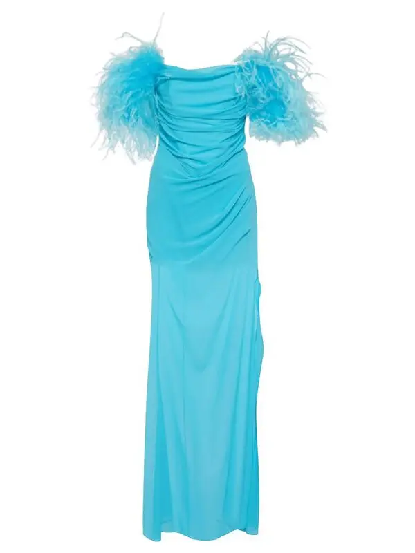 Giuseppe Di Morabito Feather-trimmed Maxi Dress - Blue