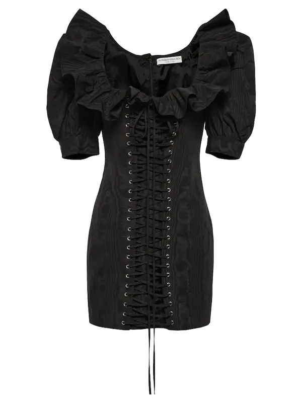 Alessandra Rich Ruffled Puff-sleeve Minidress - Black