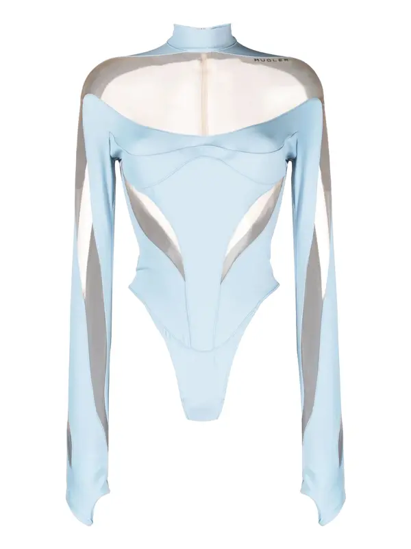 MUGLER Panelled Sheer Bodysuit - Blue