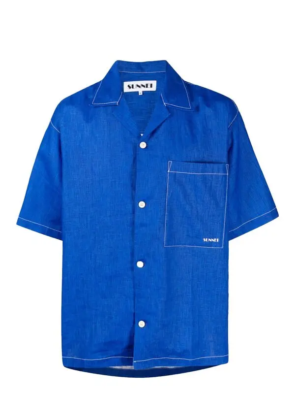 Sunnei Cuban Collar Linen Shirt - Blue
