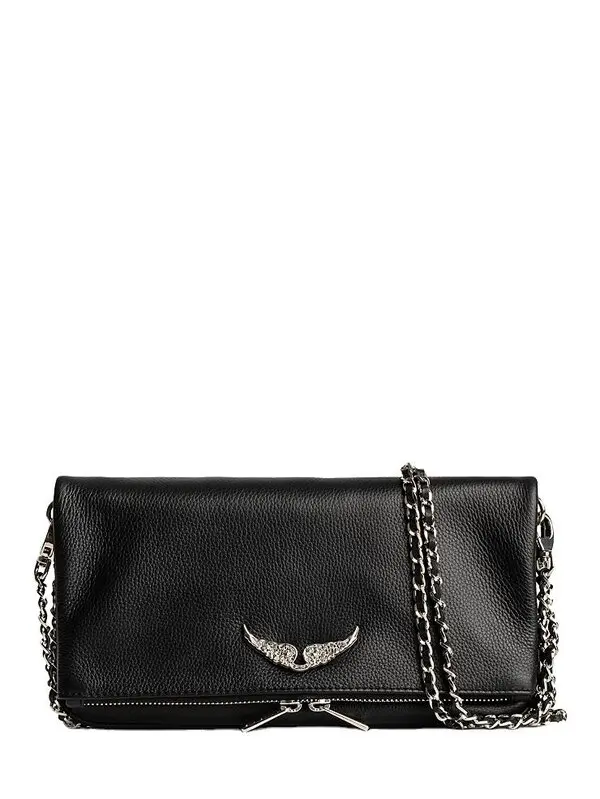 Zadig&Voltaire Rock Swing Your Wings Leather Clutch - Noir Silver