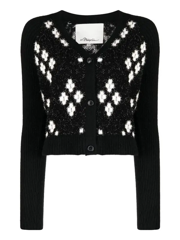 3.1 Phillip Lim Argyle-check Knitted Cardigan - Black