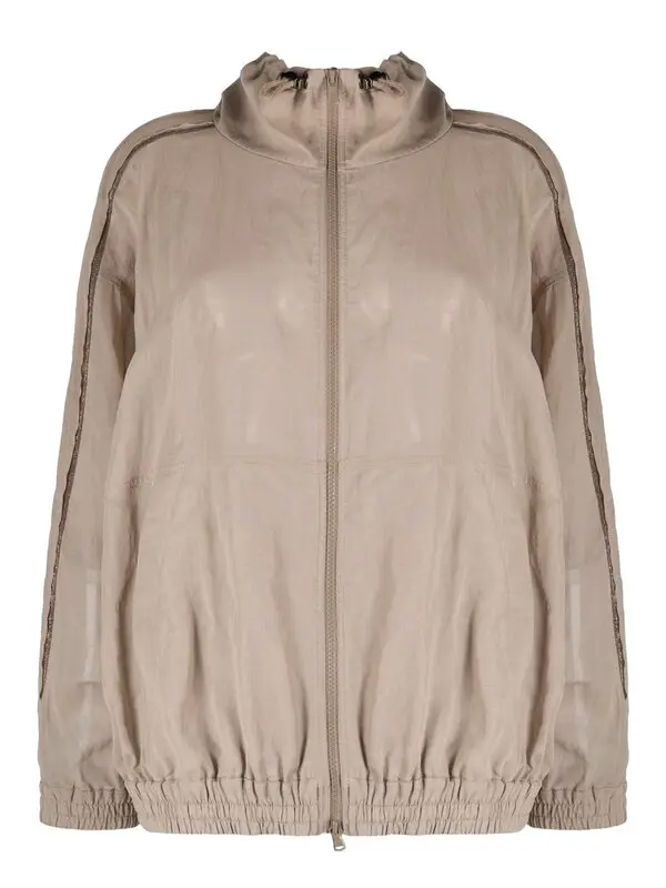 Brunello Cucinelli Monili-embellished Cotton Track Jacket - Neutrals