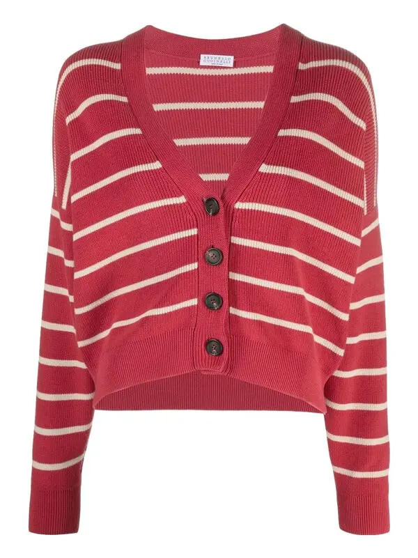 Brunello Cucinelli Striped Cotton Cardigan - Red
