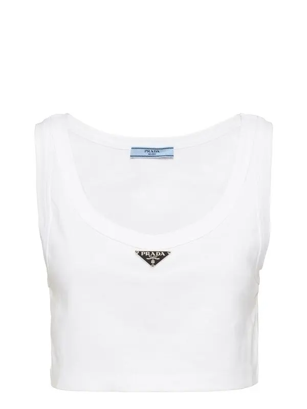Prada Jersey Cropped Top - White