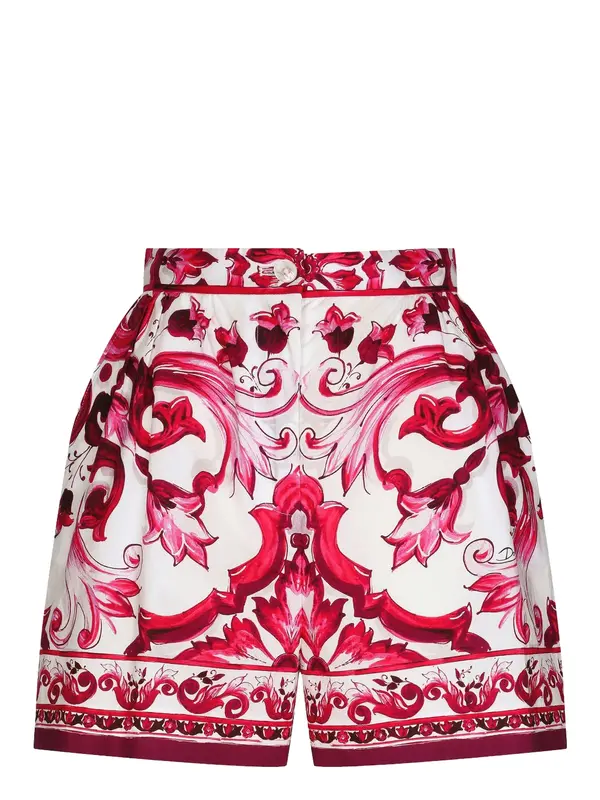 Dolce & Gabbana Majolica Print Poplin Shorts - Red