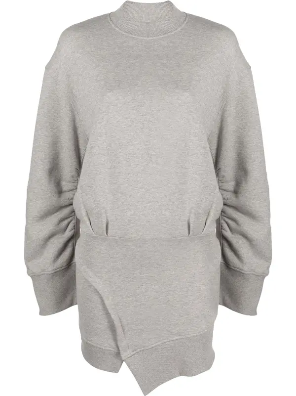 Attico Gathered-sleeve Sweatshirt Minidress - Grey