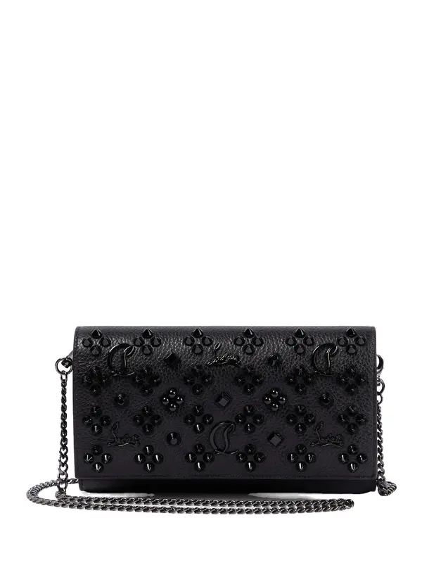 CHRISTIAN LOUBOUTIN Paloma Embellished Leather Wallet On Chain - Black