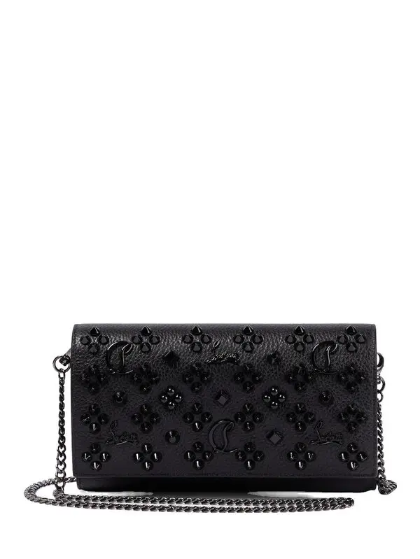 CHRISTIAN LOUBOUTIN Paloma Embellished Leather Wallet On Chain - Black