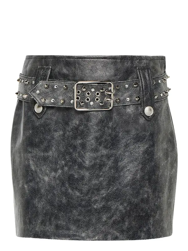 Alessandra Rich Embellished Leather Miniskirt - Black