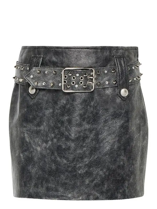 Alessandra Rich Embellished Leather Miniskirt - Black