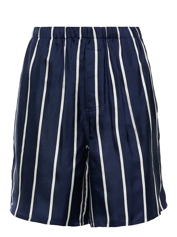 Ami Striped High-rise Silk Shorts - Blue