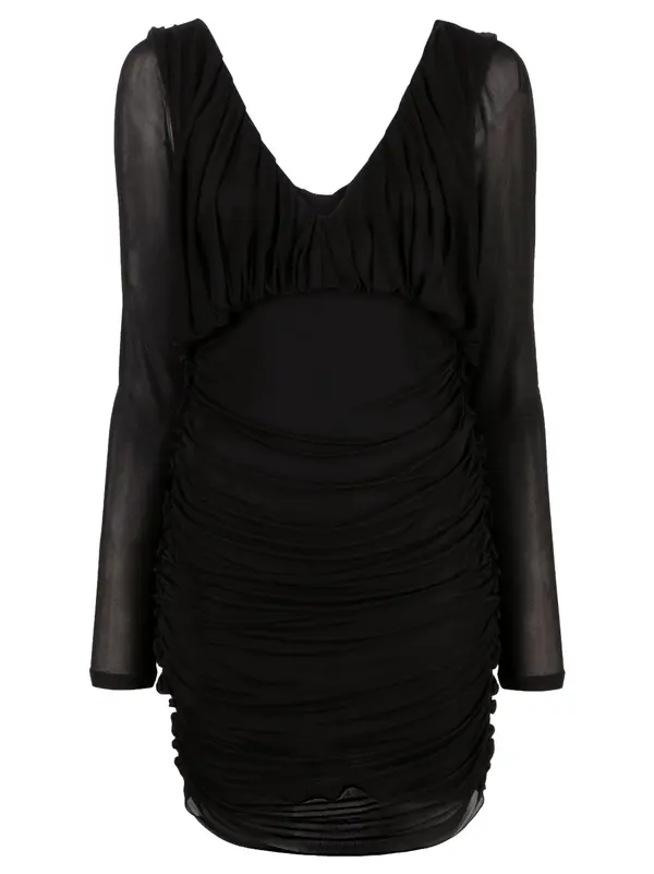 Saint Laurent Draped V-neck Minidress - Black