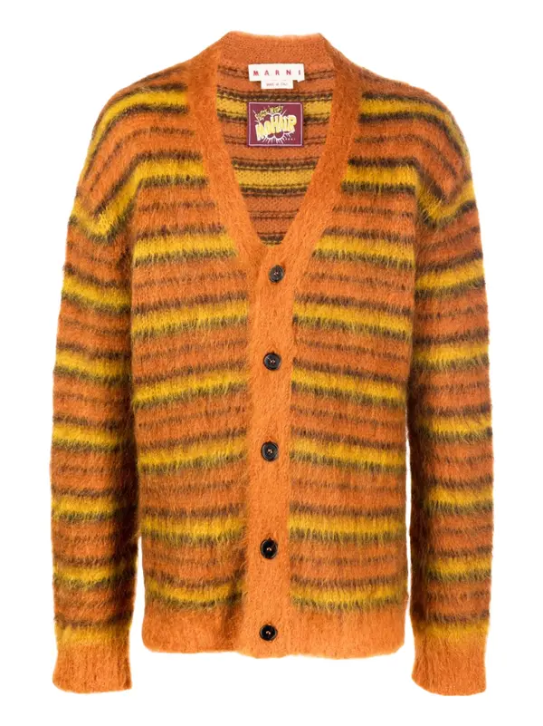Marni Striped V-neck Cardigan - Orange