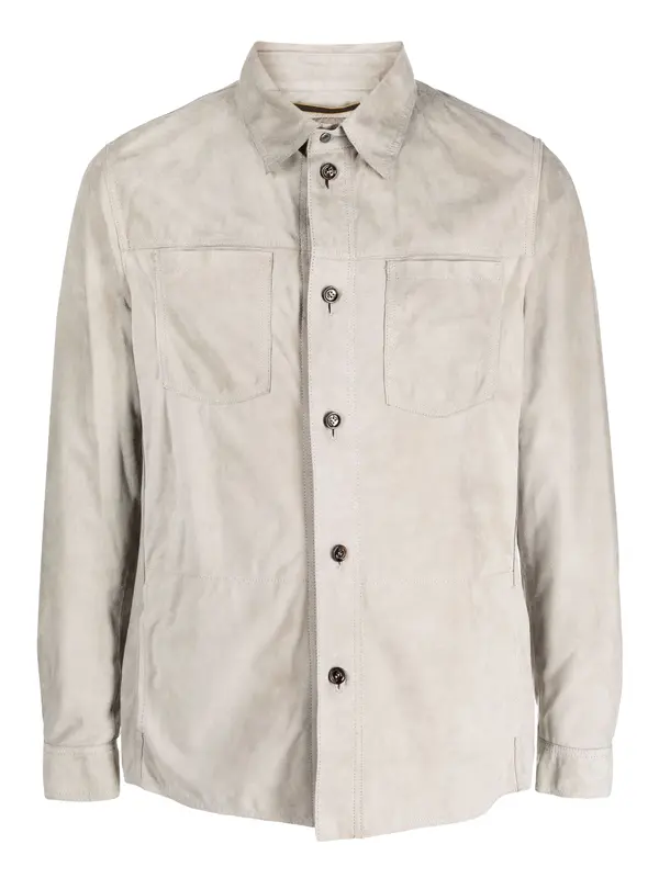 MOORER Long-sleeve Leather Overshirt - Grey