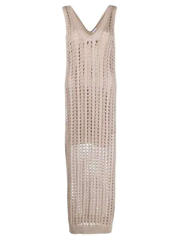 Brunello Cucinelli Dazzling Net-knit Maxi Dress - Neutrals