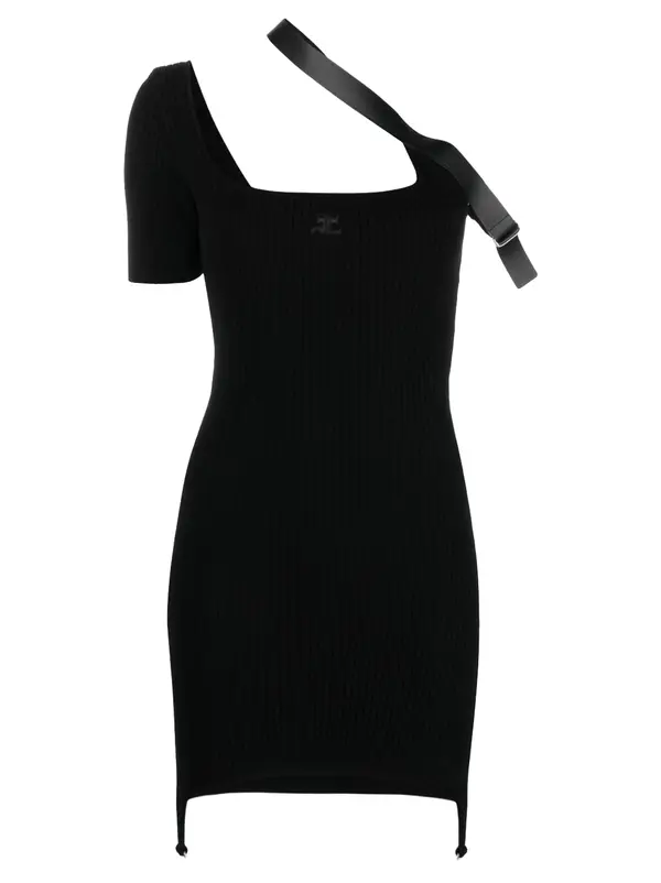 COURREGES Strap-detail Asymmetric Mini Dress - Black