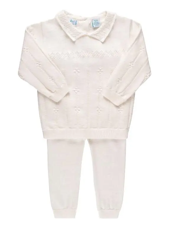 FELTMAN BROTHERS Pompom Pointelle Stitch Sweater & Pants Set - Ivory