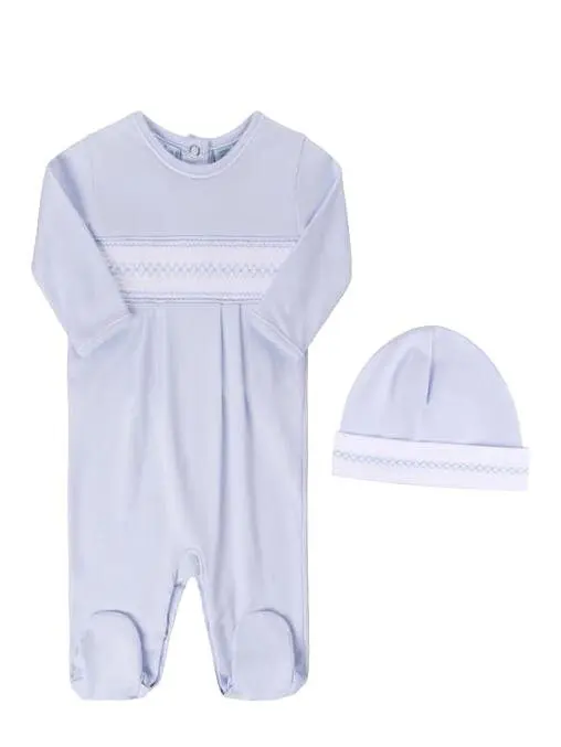 FELTMAN BROTHERS Smocked Argyle Footie & Hat Set - Blue
