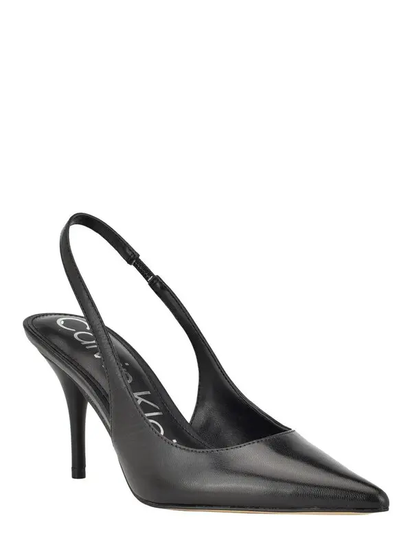 Calvin Klein Cinola Slingback Pointed Toe Pump - Black Leather