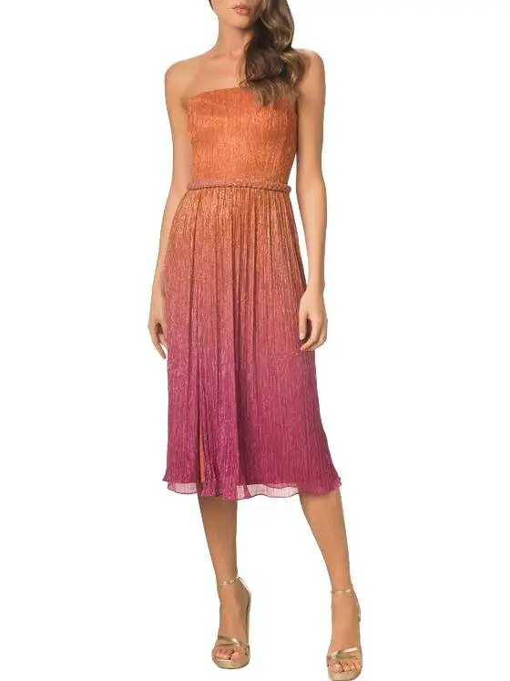 Dress The Population Haldis Metallic Ombré Strapless Cocktail Dress - Orange Multi