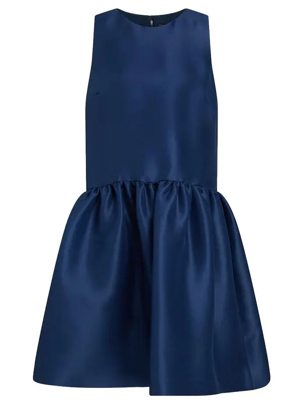 Oscar De La Renta Gathered Duchesse Silk-satin Dress - Navy