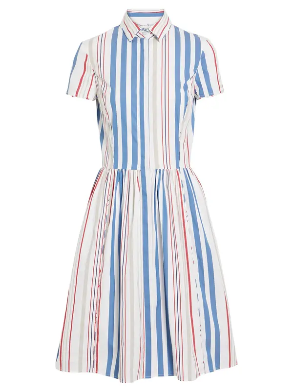 Oscar De La Renta Striped Cotton-blend Poplin Shirt Dress - Blue