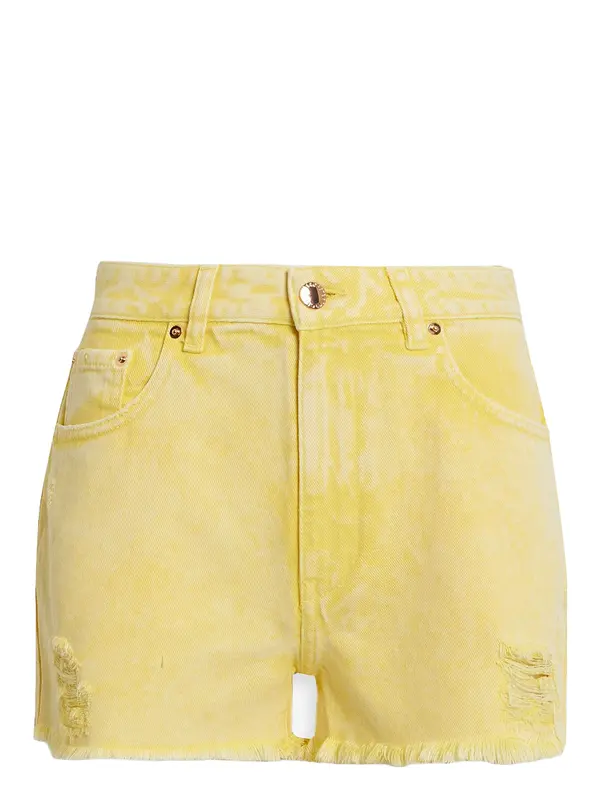 Retrofete Suzi Distressed Denim Shorts - Pastel Yellow