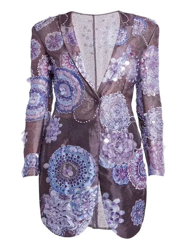 Giorgio Armani Sheer Printed Blazer With Beaded Embroidery - Purple