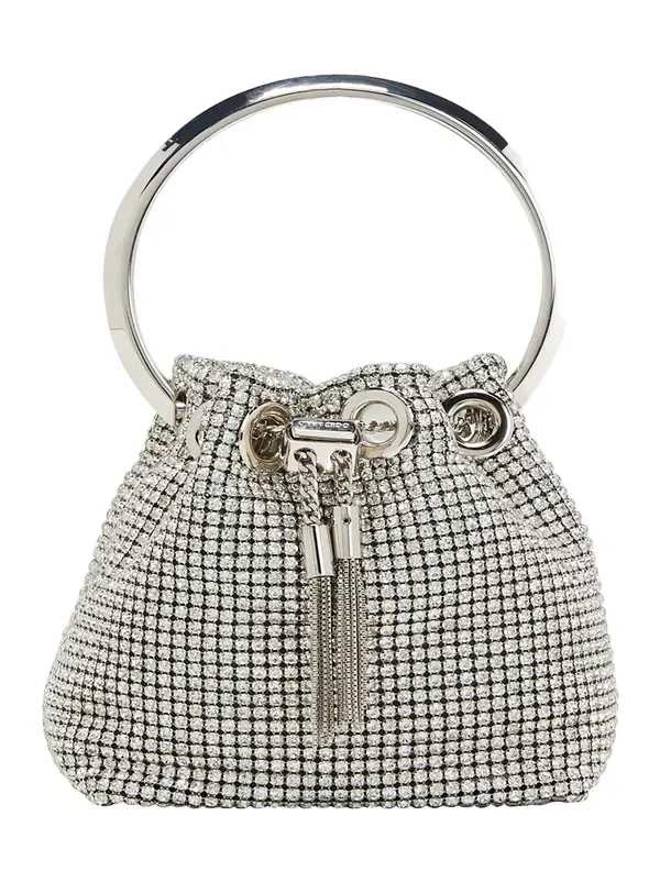 JIMMY CHOO Bon Bon Micro Crystal Bucket Bag - Silver