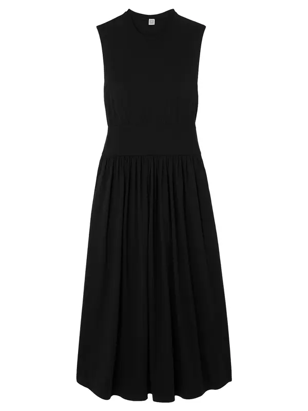 TOTÊME Pleated Organic Cotton-jersey Midi Dress - Black