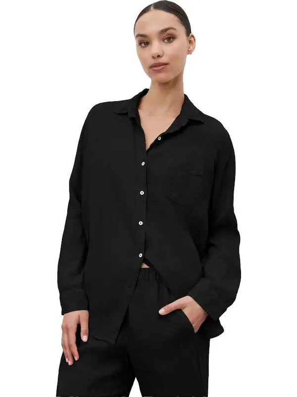 Velvet By Graham & Spencer Mulholland Linen Shirt - Black