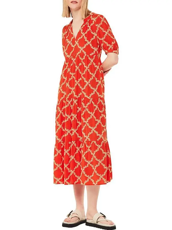 Whistles Daisy Trellis Trapeze Dress - Red/multi