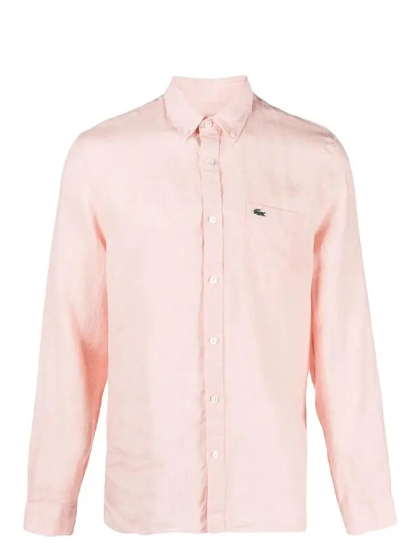 Lacoste Logo-embroidered Linen Shirt - Pink