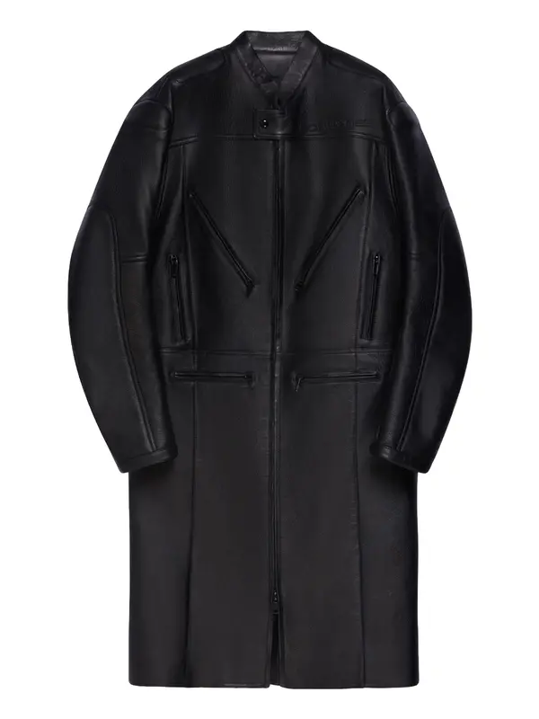 COURREGES Logo-debossed Leather Coat - Black