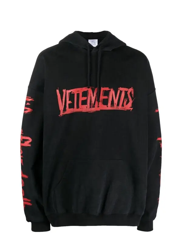 Vetements Logo-print Cotton Hoodie - Black