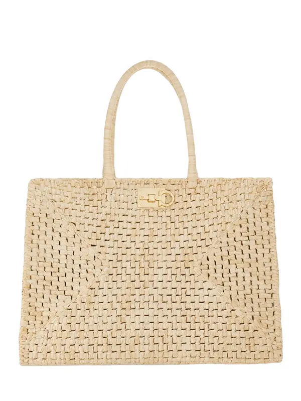 FERRAGAMO Large The Studio Raffia Tote - Neutrals