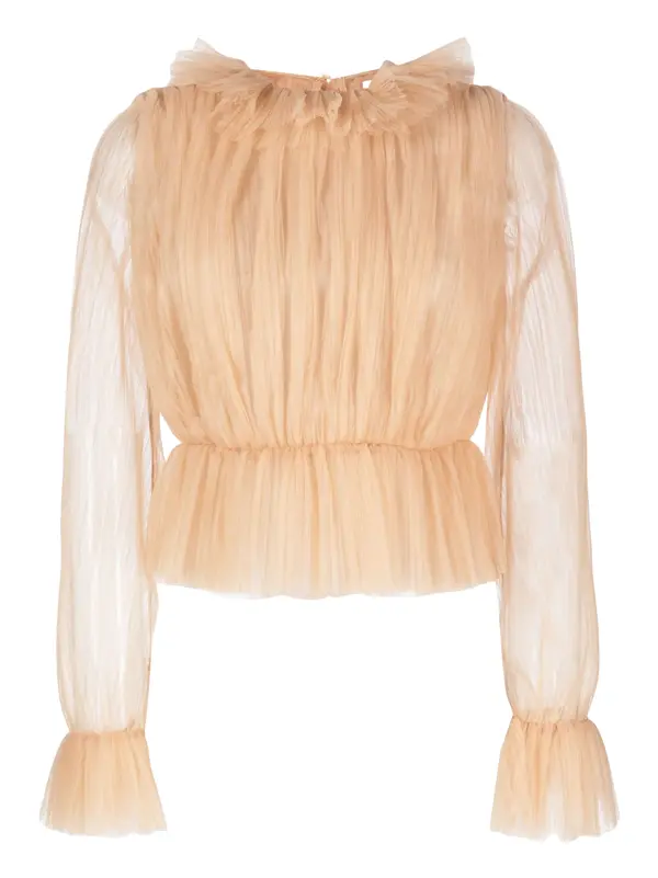 Khaite Long-sleeve Tulle Blouse - Neutrals