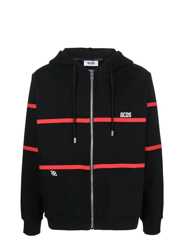 Gcds Stripe-print Zip-up Hoodie - Black