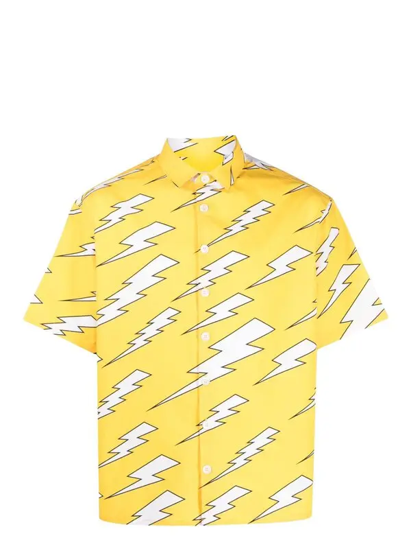 Neil Barrett Thunder-print Cotton Shirt - Yellow