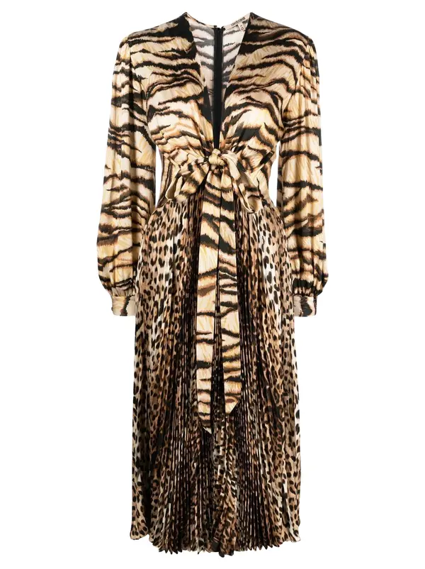Roberto Cavalli Animal-print Knot-front Midi Dress - Neutrals