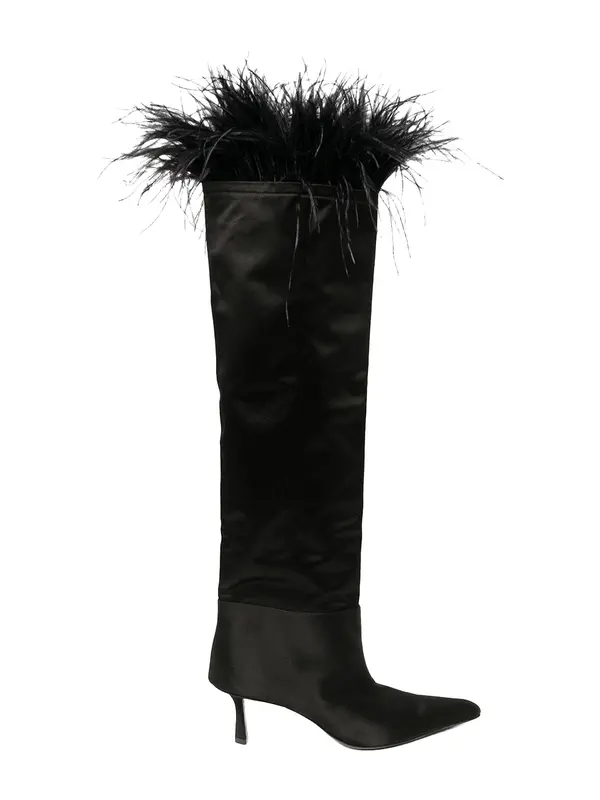 Alexander Wang Viola Feather-trim Satin Boots - Black