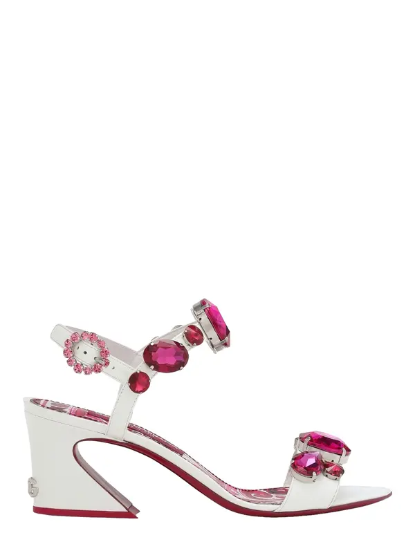 Dolce & Gabbana Majolica-print Crystal-embellished Sandals - White