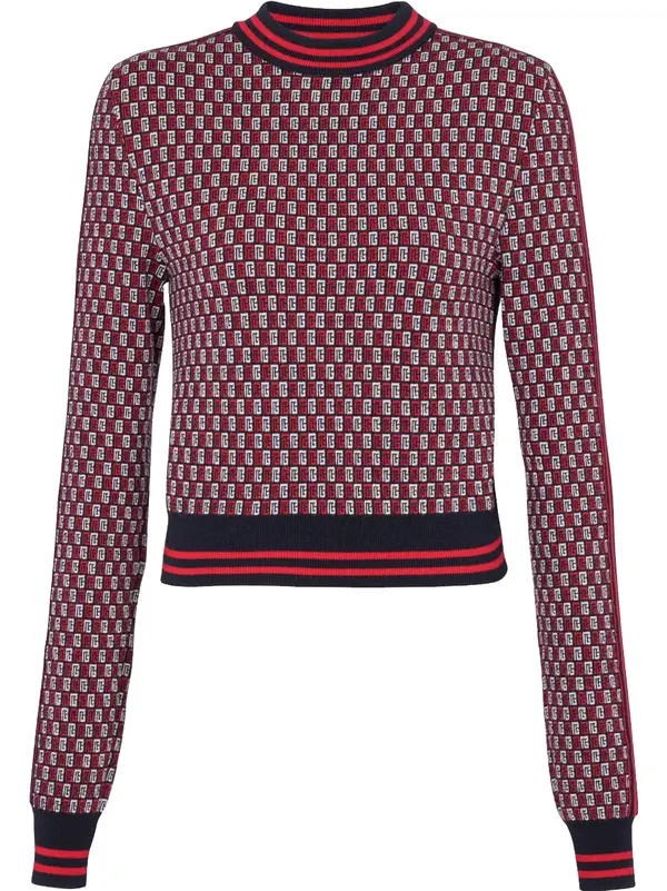 Balmain Monogram Check-pattern Jumper - Red
