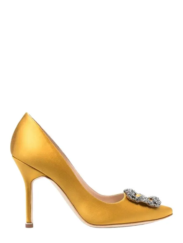 Manolo Blahnik 105mm Hangisi Satin Pumps - Yellow
