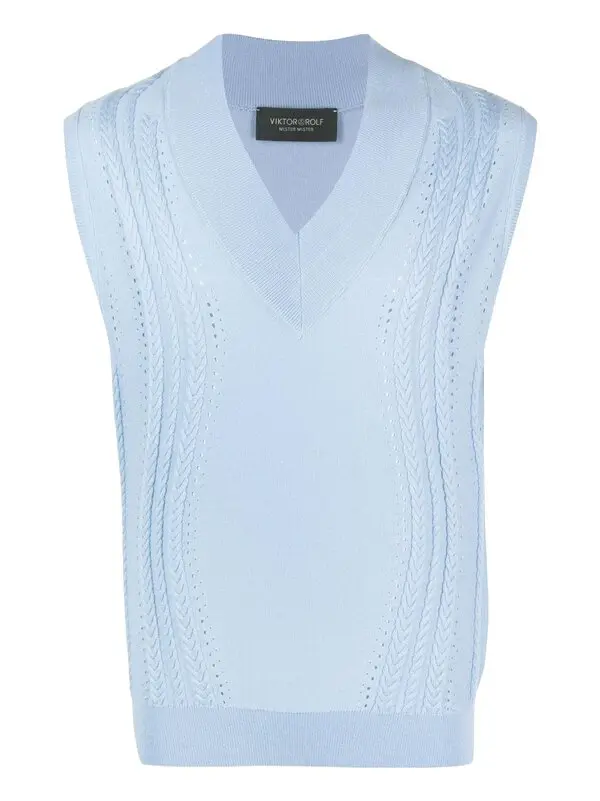 Viktor & Rolf Cable Knit V-neck Vest - Blue