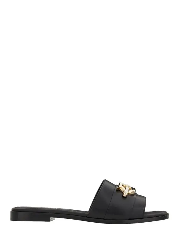 FERRAGAMO Gancini Plaque Leather Slides - Black