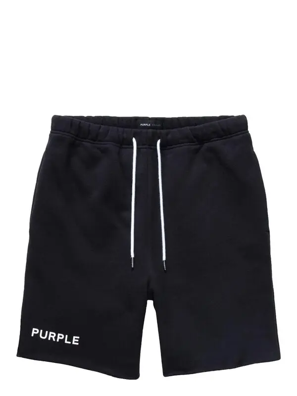 PURPLE BRAND Logo Print Cotton Track Shorts - Black