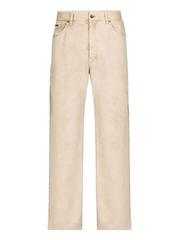 Dolce & Gabbana Frayed-trim Wide Leg Jeans - Neutrals