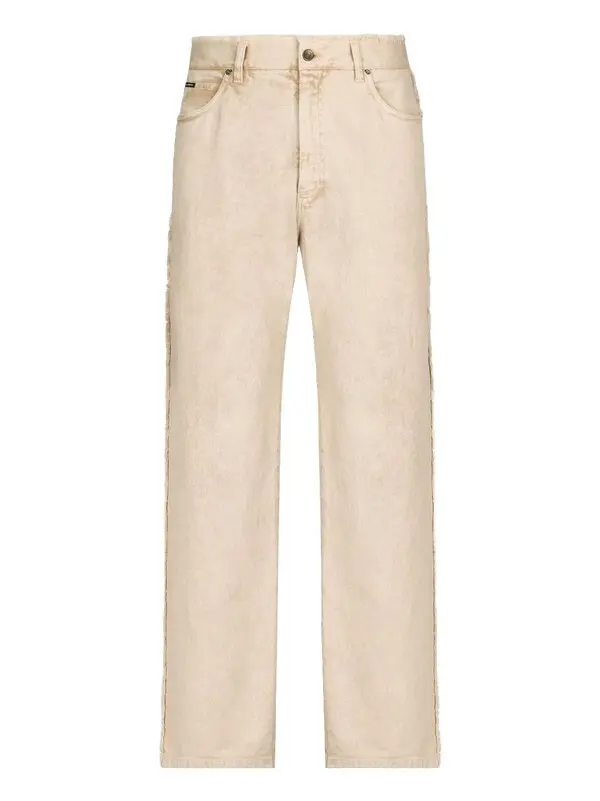 Dolce & Gabbana Frayed-trim Wide Leg Jeans - Neutrals